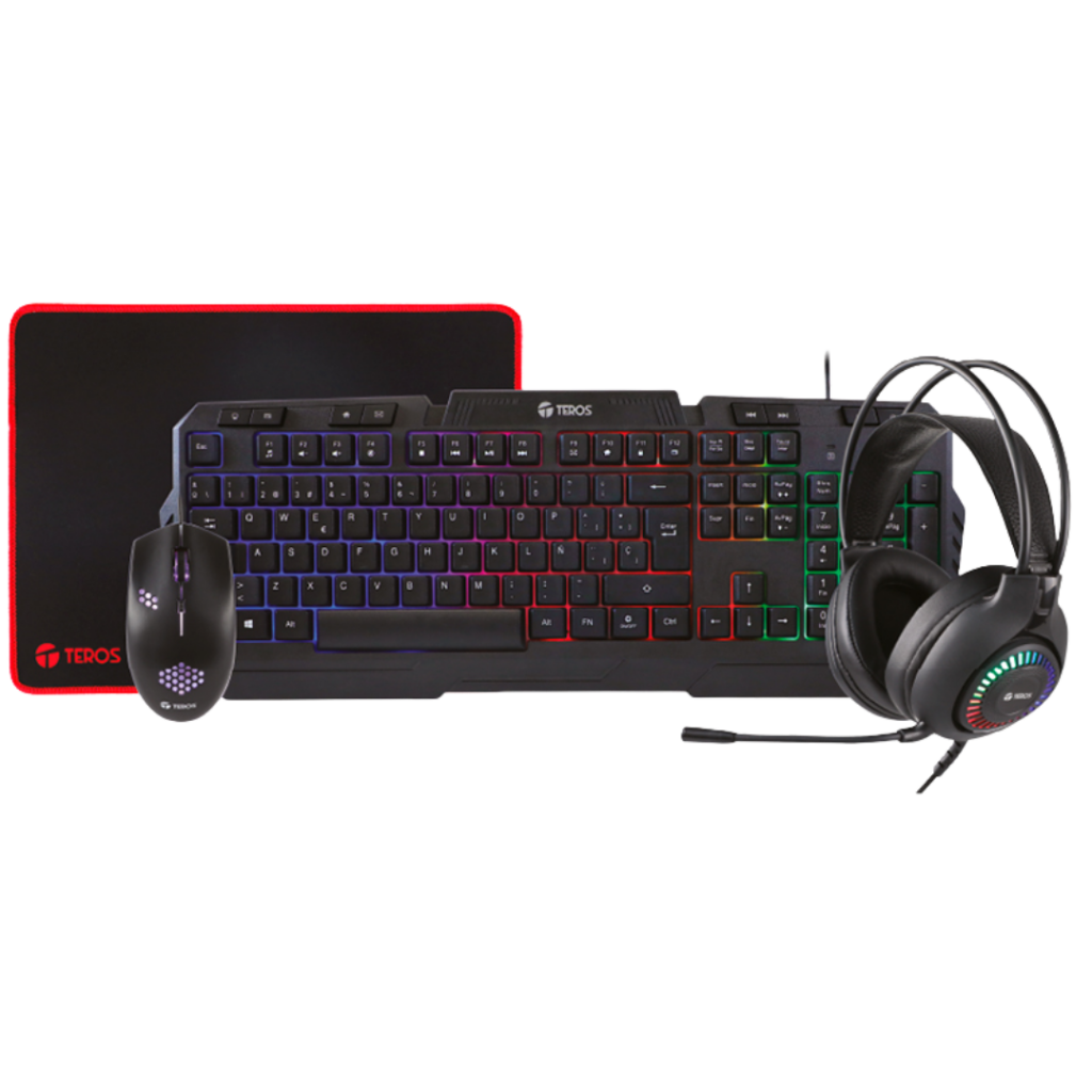 Kit gamer TEROS TE-4063N, teclado multimedia, mouse, headset, mouse pad